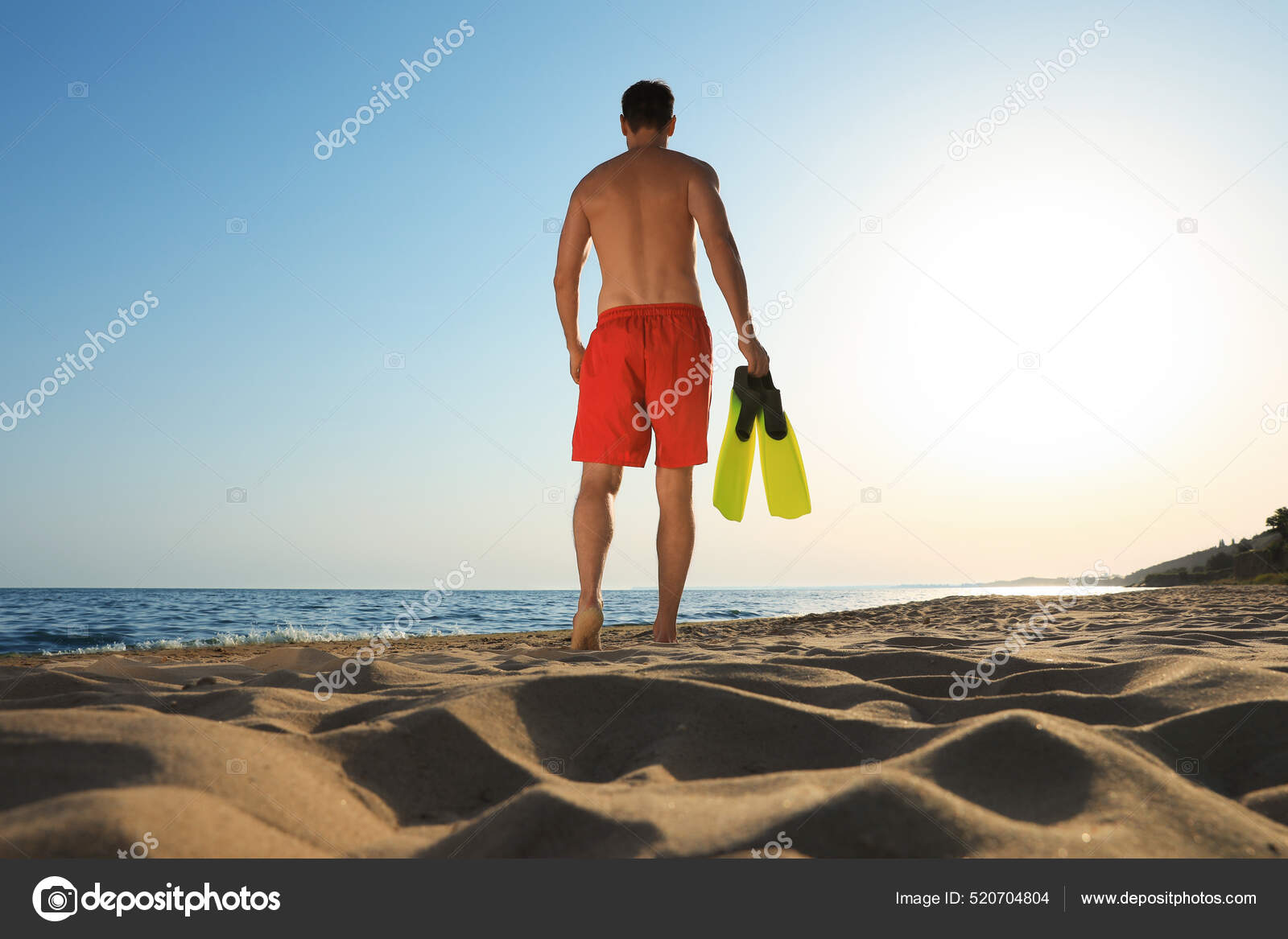 Man Flippers Walking Sandy Beach Back View — Stock Photo © NewAfrica ...