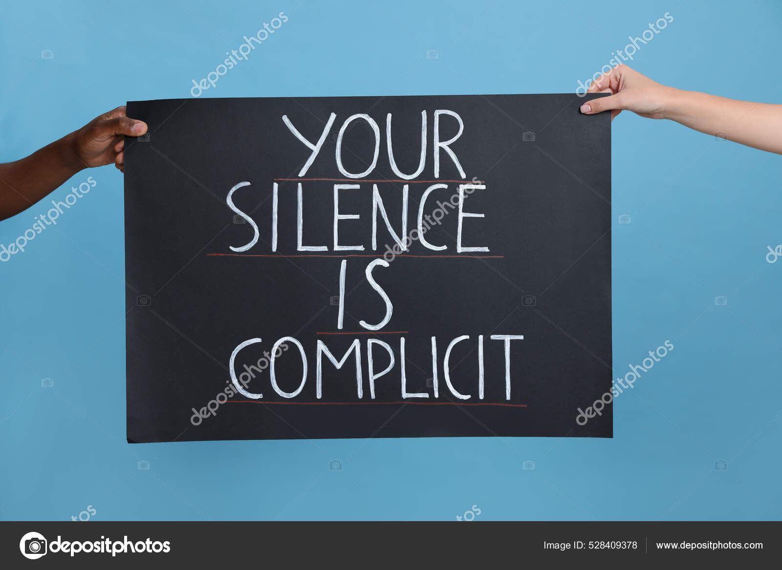 Woman African American Man Holding Sign Phrase Your Silence Complicit Stock Photo by ©NewAfrica ...