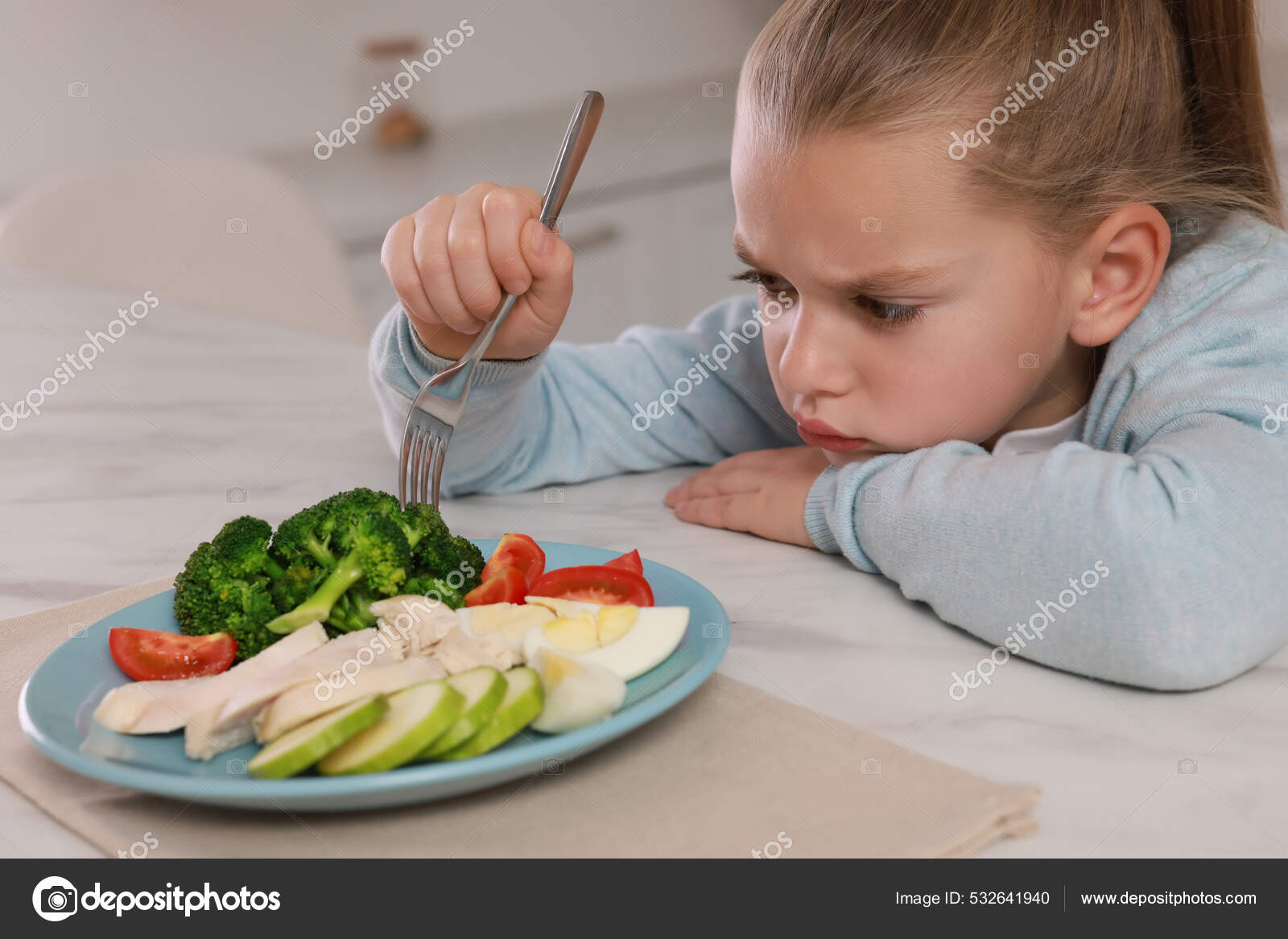 Cute Little Girl Refusing Eat Dinner Kitchen Stock Photo by ©NewAfrica ...