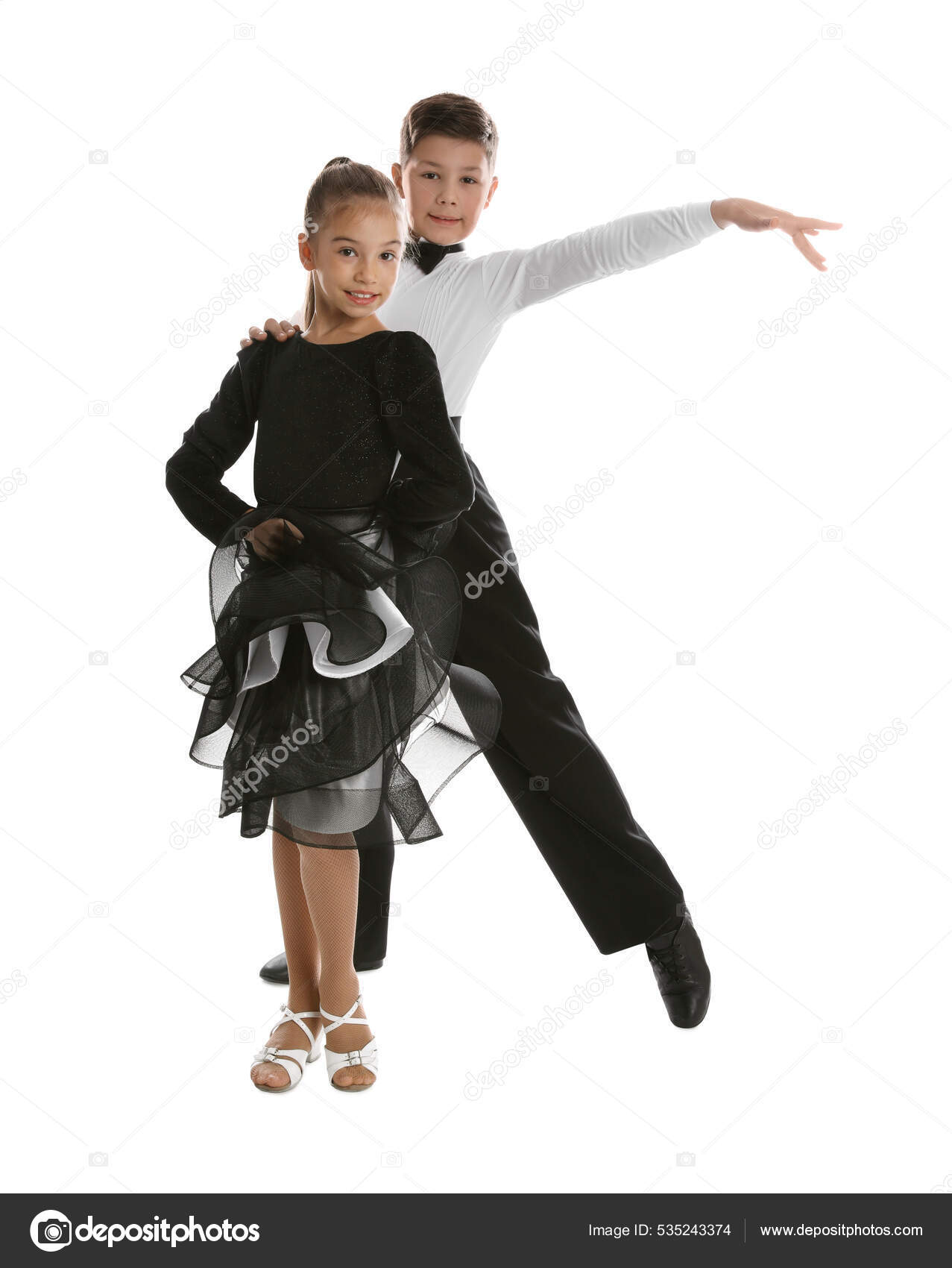 Beautifully Dressed Couple Kids Dancing White Background Stock Photo by ...