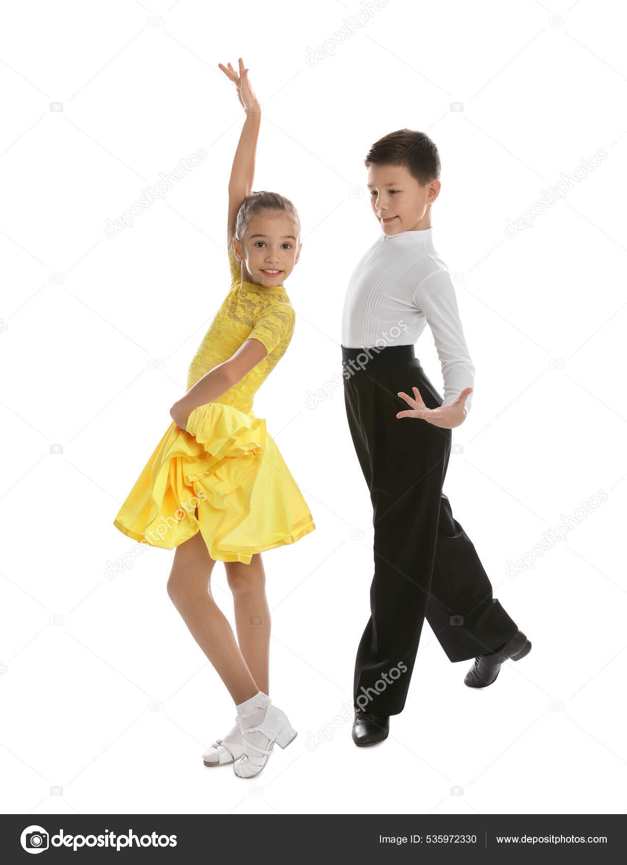 Beautifully Dressed Couple Kids Dancing White Background Stock Photo by ...