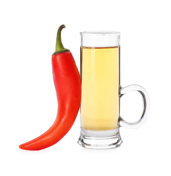 Red Hot Chili Pepper Vodka Shot Glass White Background — Stock Photo ...