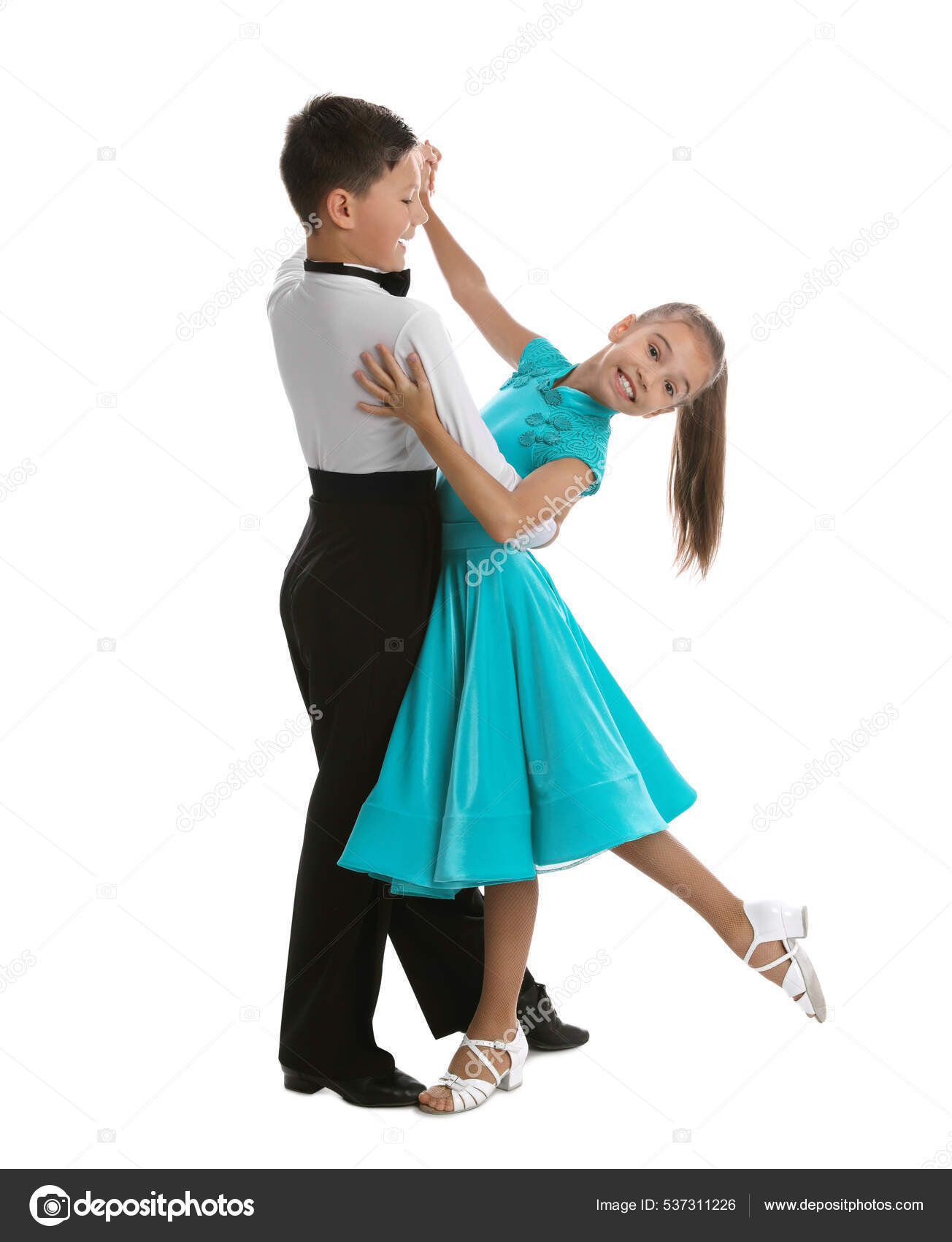 Beautifully Dressed Couple Kids Dancing White Background Stock Photo by ...
