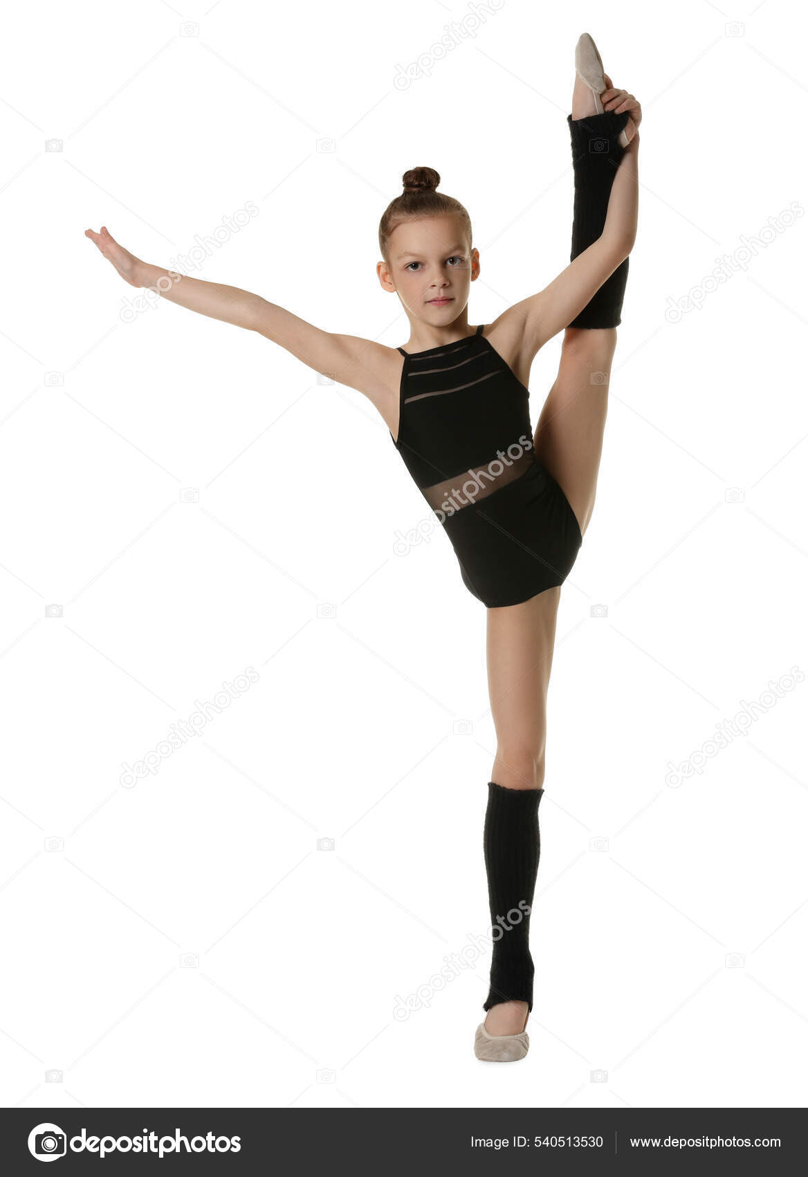 Cute Little Gymnast Doing Standing Split White Background Stock Photo ...