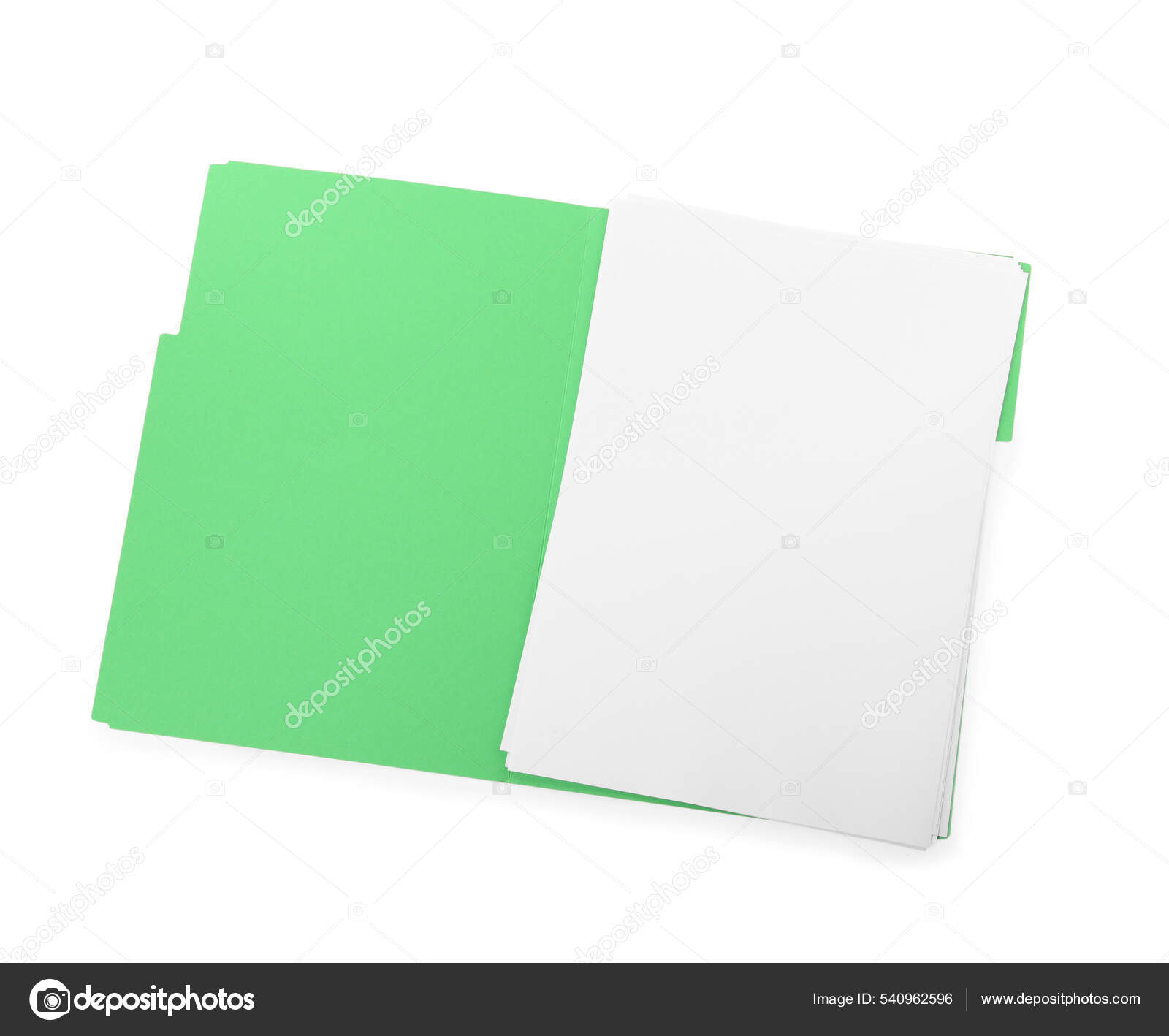 Light Green File Blank Sheets Paper White Background Top View Stock ...
