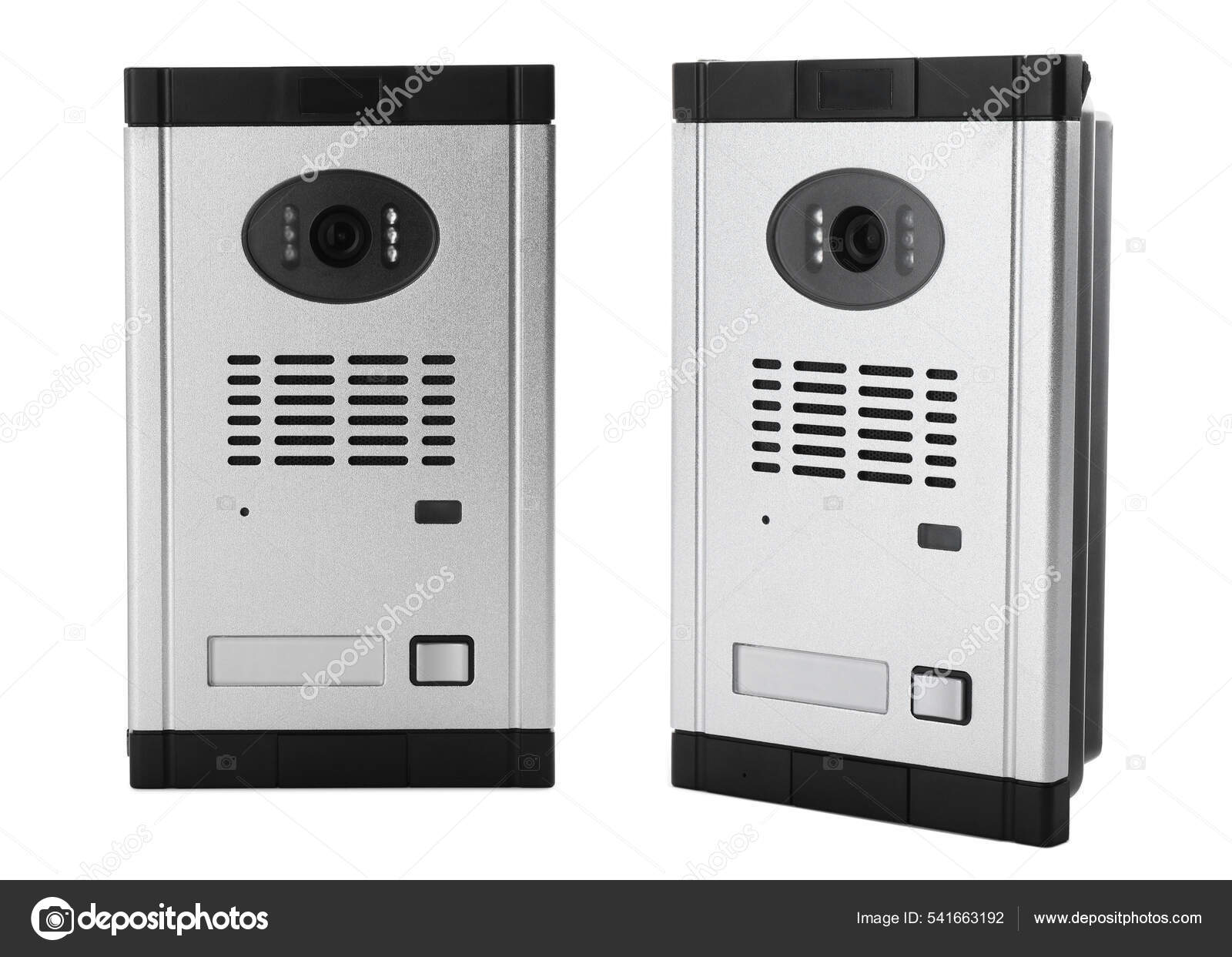 Modern Intercom Door Stations White Background Collage Stock Photo by ...