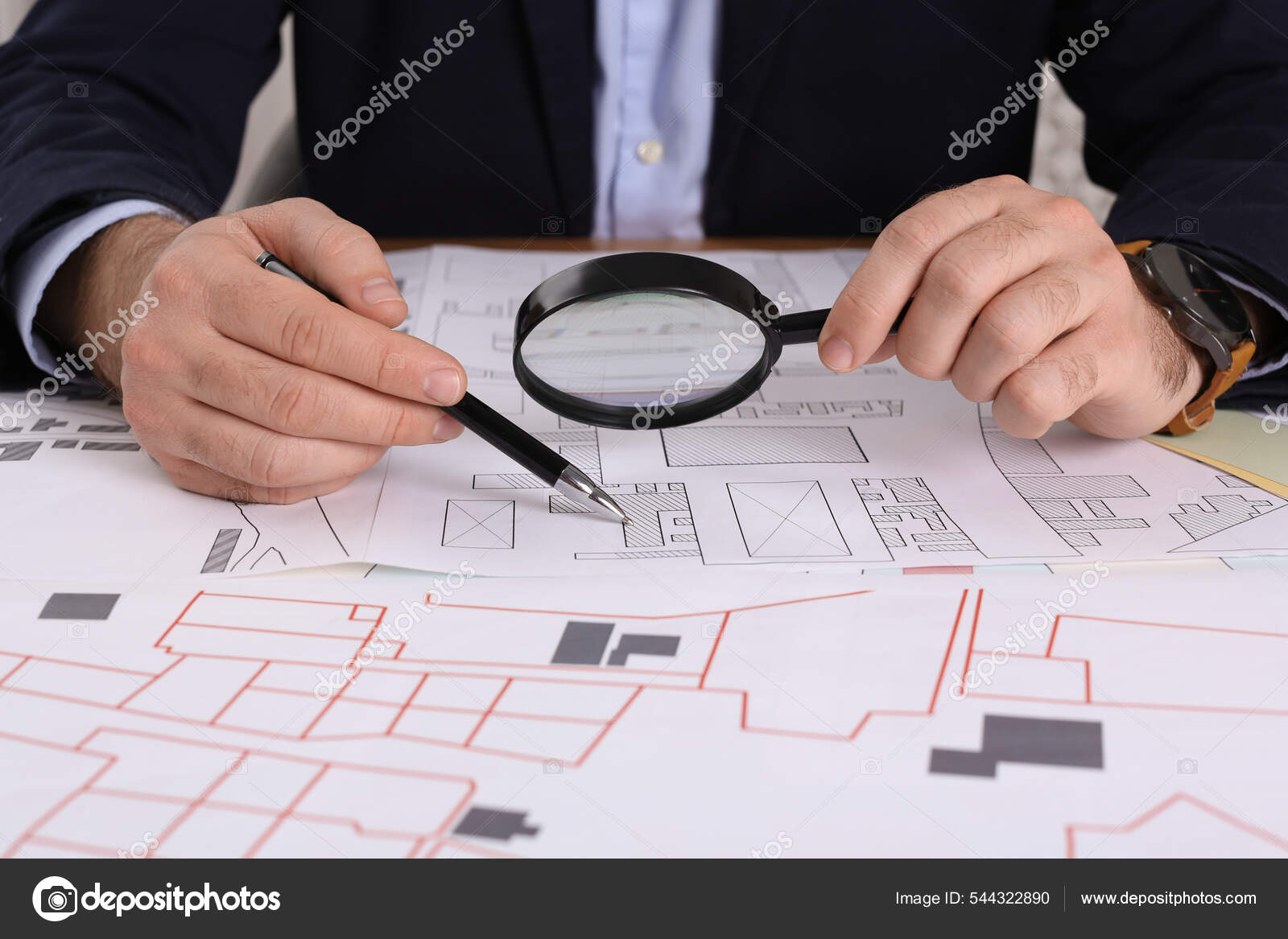 Professional Cartographer Working Cadastral Map Table Closeup — Stock ...