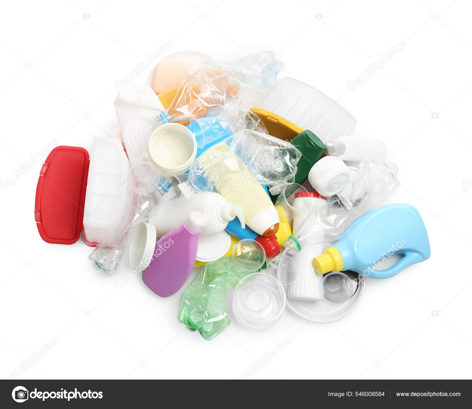 Pile Plastic Garbage White Background Top View — Stock Photo ...