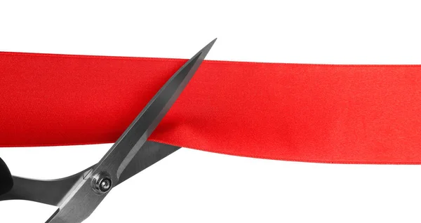 Woman Cutting Red Ribbon White Background — Stock Photo © NewAfrica ...