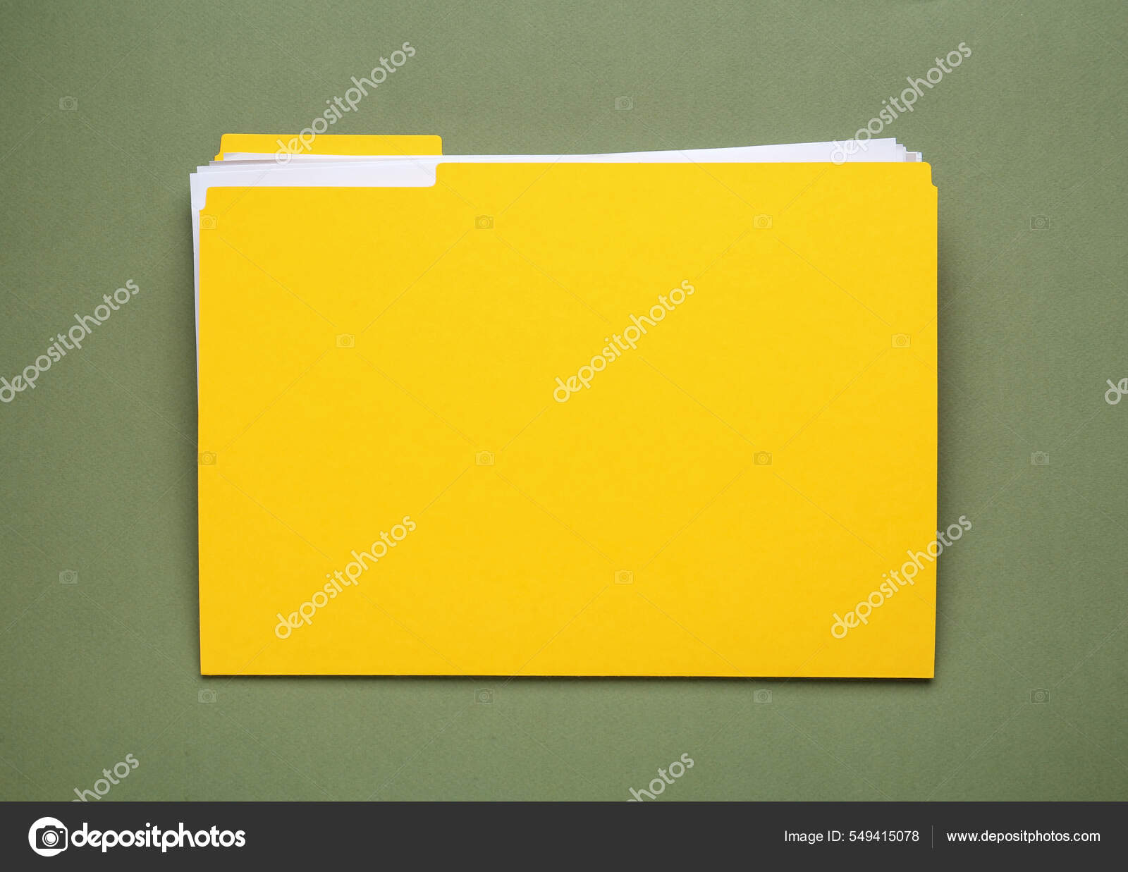 Yellow File Documents Olive Background Top View Stock Photo by ...
