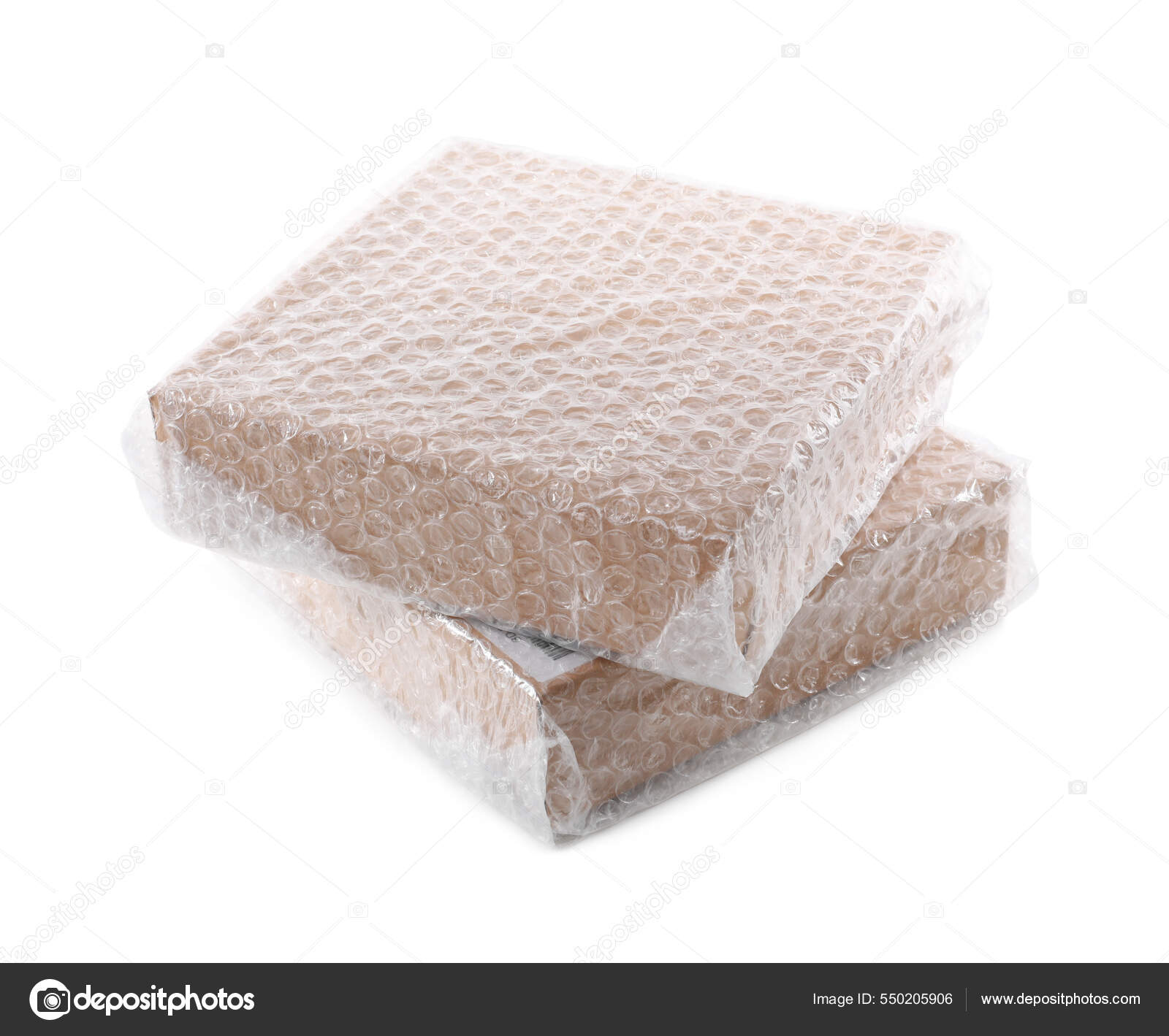 Cajas Cartón Embaladas Papel Burbuja Sobre Fondo Blanco — Foto de stock ...