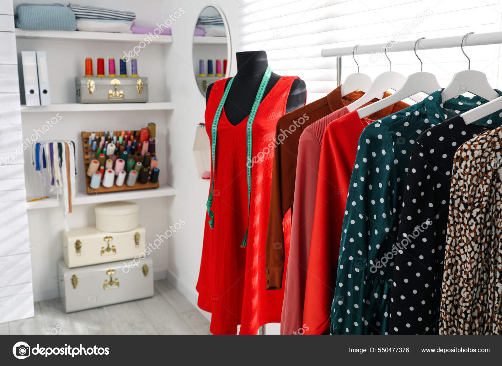 Dressmaking Workshop Interior Stylish Female Clothes Mannequin — Stock ...