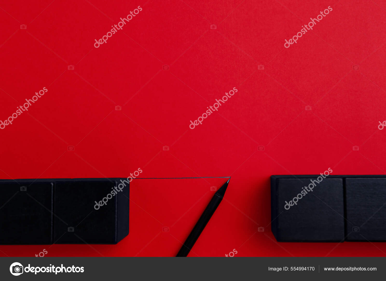 Pencil Drawing Bridge Blocks Red Background Flat Lay Space Text Stock ...