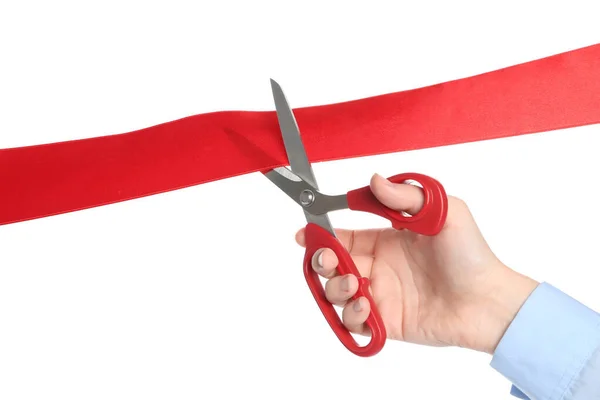 Woman Cutting Red Ribbon White Background — Stock Photo © NewAfrica ...