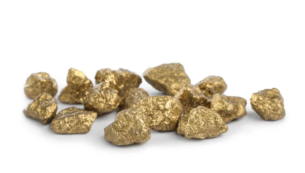 Pile Shiny Gold Nuggets White Background Top View — Stock Photo © NewAfrica #665814096