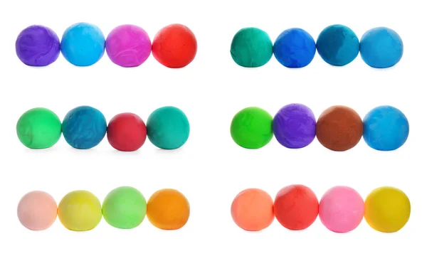 Set Different Colorful Play Dough White Background Stock Photo by ...