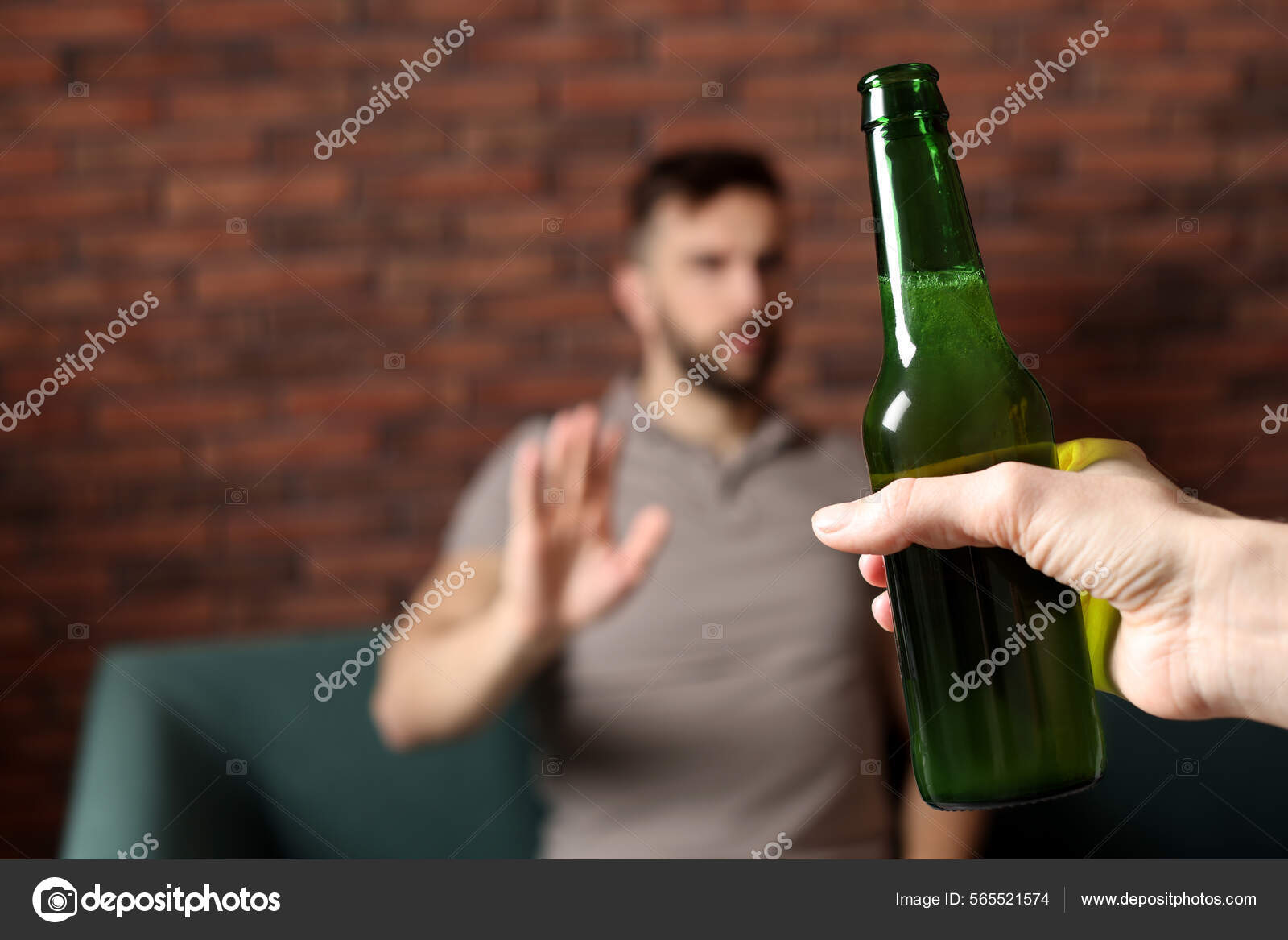 Man Refusing Drink Beer Indoors Closeup Alcohol Addiction Treatment ...