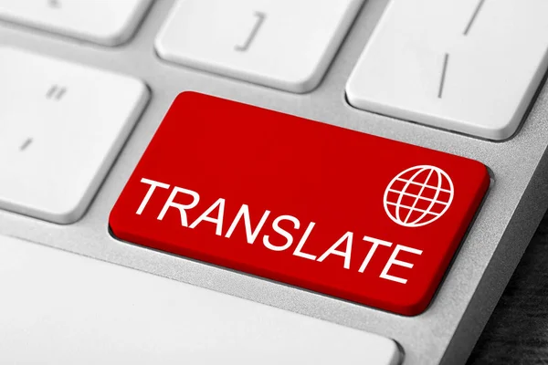 Red Button Word Translate Computer Keyboard Top View — Stock Photo ...