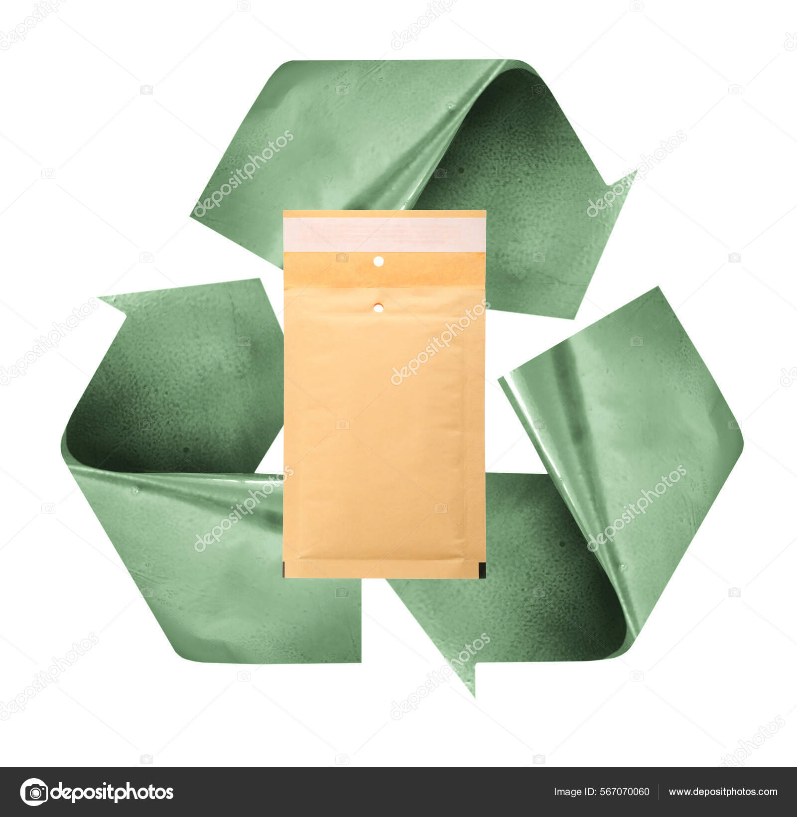Kraft Paper Envelope Recycling Symbol White Background — Stock Photo ...