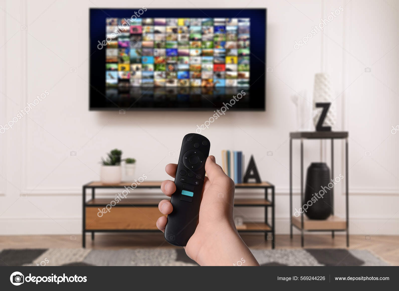 Woman Remote Control Changing Channels While Watching Home Closeup ...