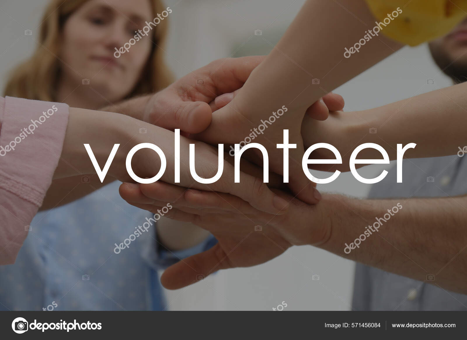 Group Volunteers Putting Hands Together Indoors Closeup — Stock Photo ...