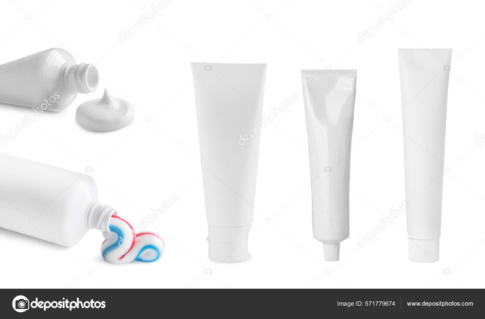 Collage Different Toothpastes White Background Stock Photo by ...