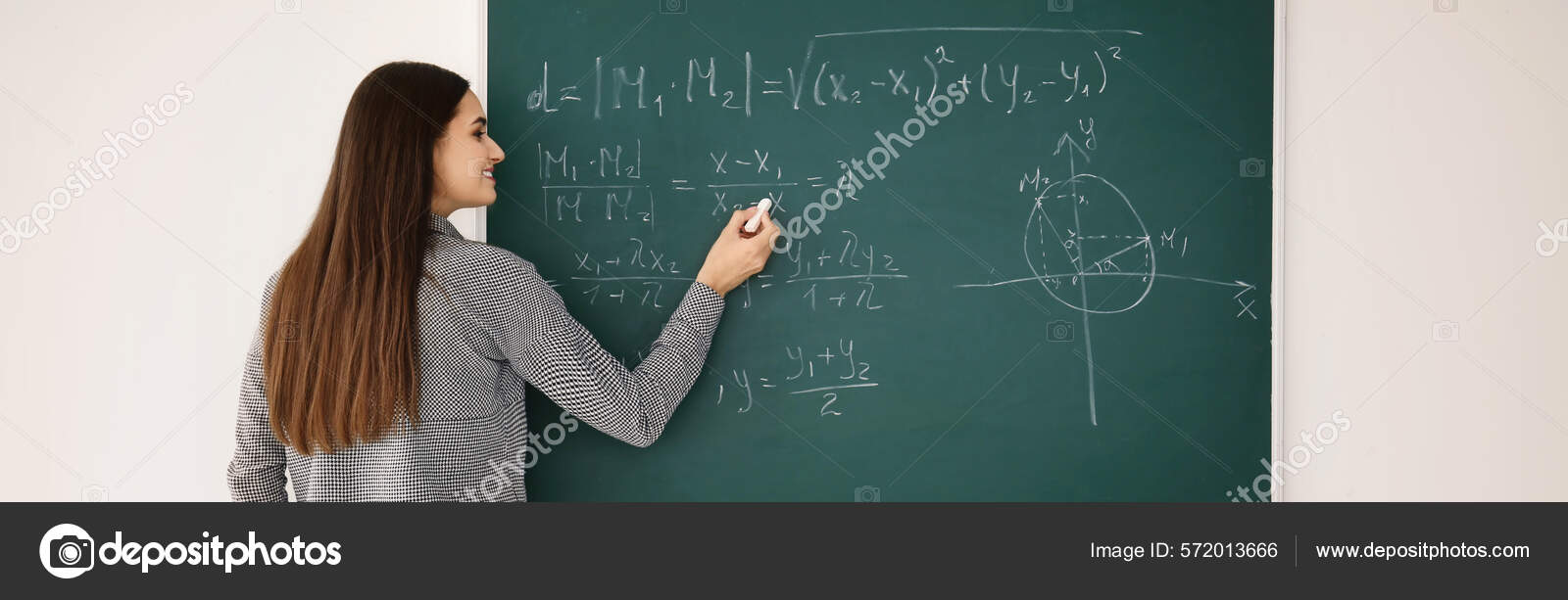 Young Teacher Writing Chalkboard Classroom Banner Design — Stock Photo ...