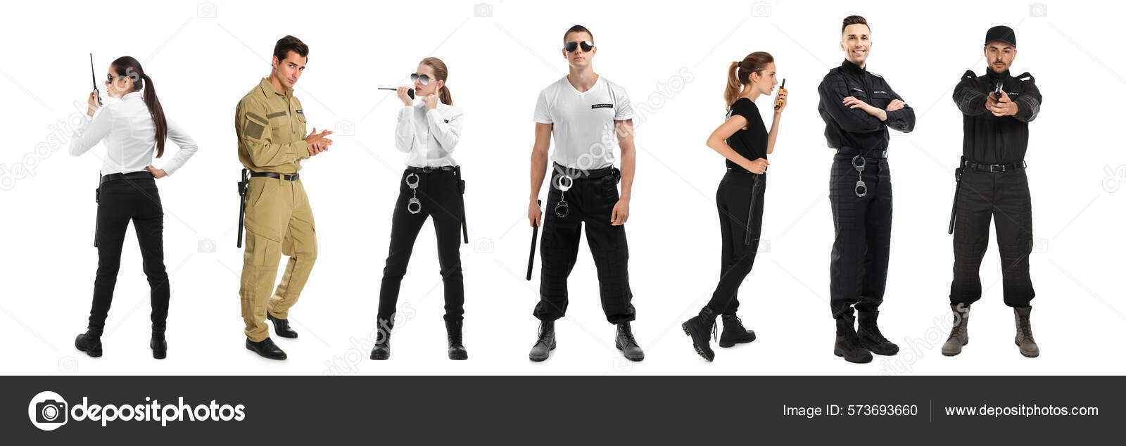 Collage Different Professional Security Guards White Background Banner ...