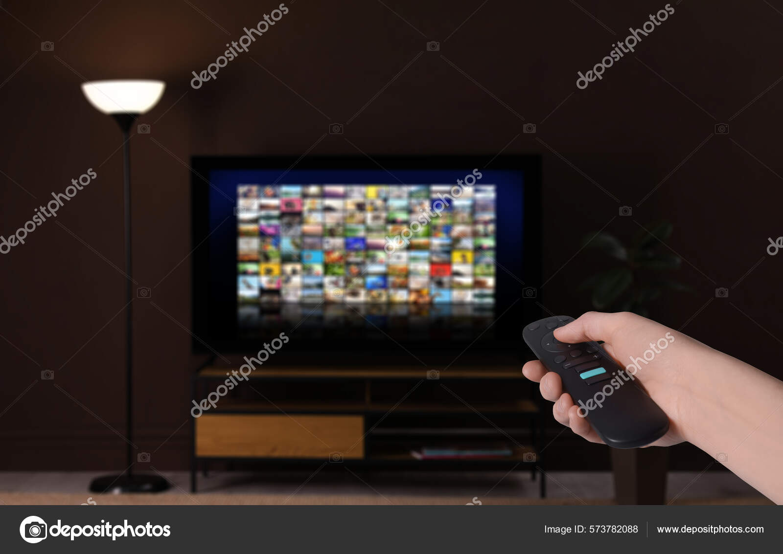 Woman Remote Control Changing Channels While Watching Home Closeup ...