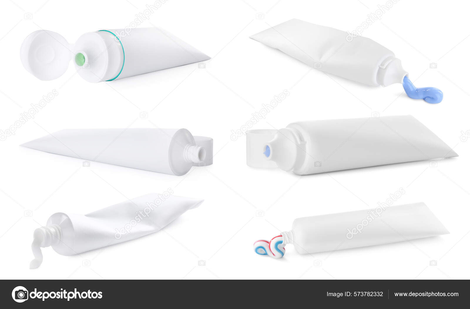 Collage Different Toothpastes White Background Stock Photo by ...