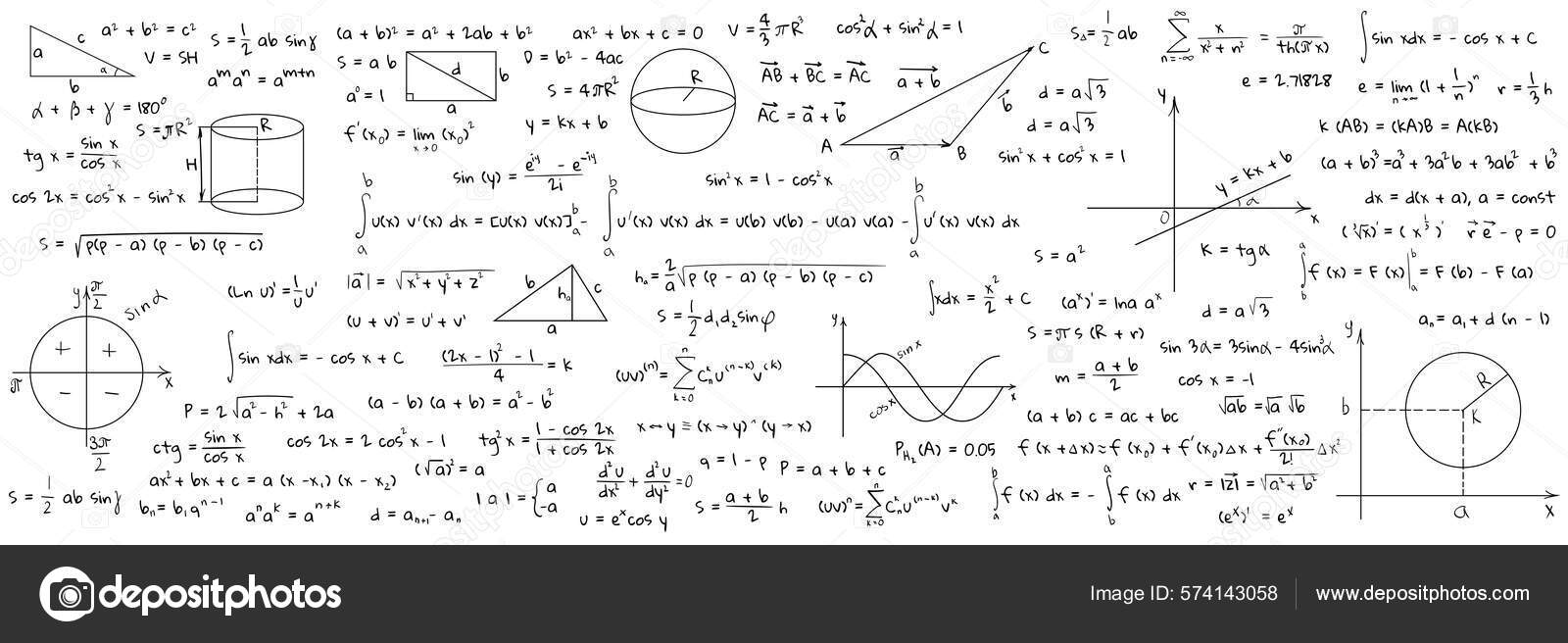 Many Different Math Formulas White Background Illustration Algebra ...