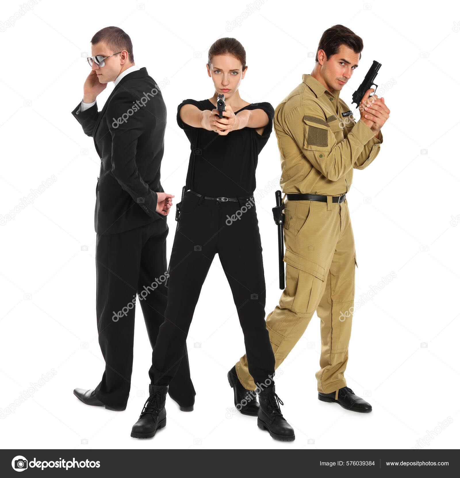 Different Professional Security Guards White Background Stock Photo by ...