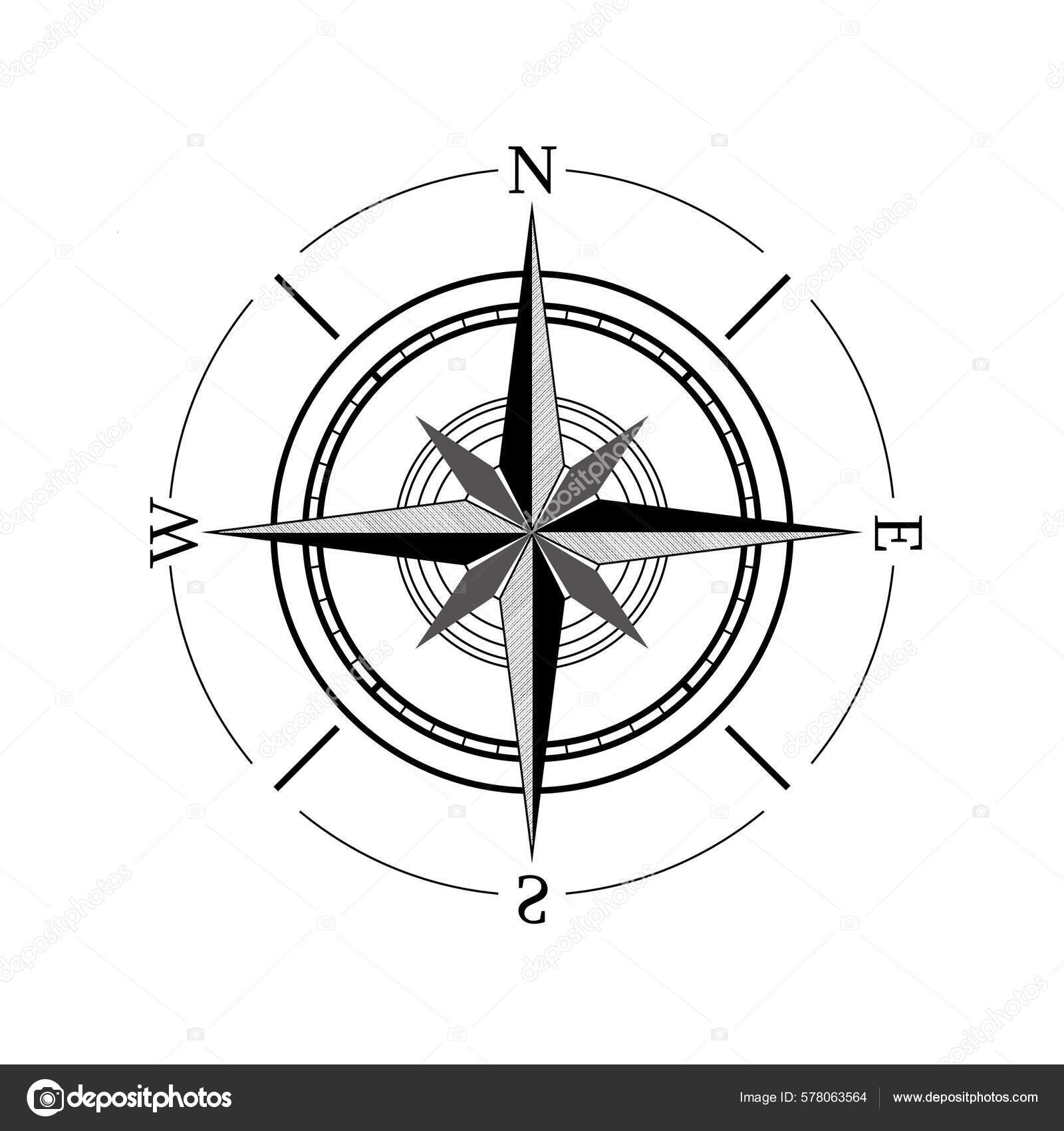 Compass Rose Four Cardinal Directions North East South West White ...