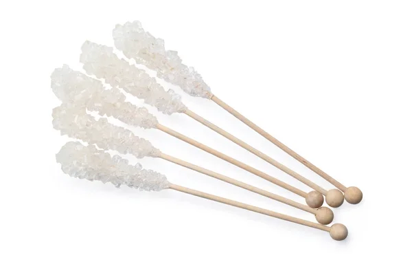 Wooden Sticks Sugar Crystals Isolated White Top View Tasty Rock Stock ...