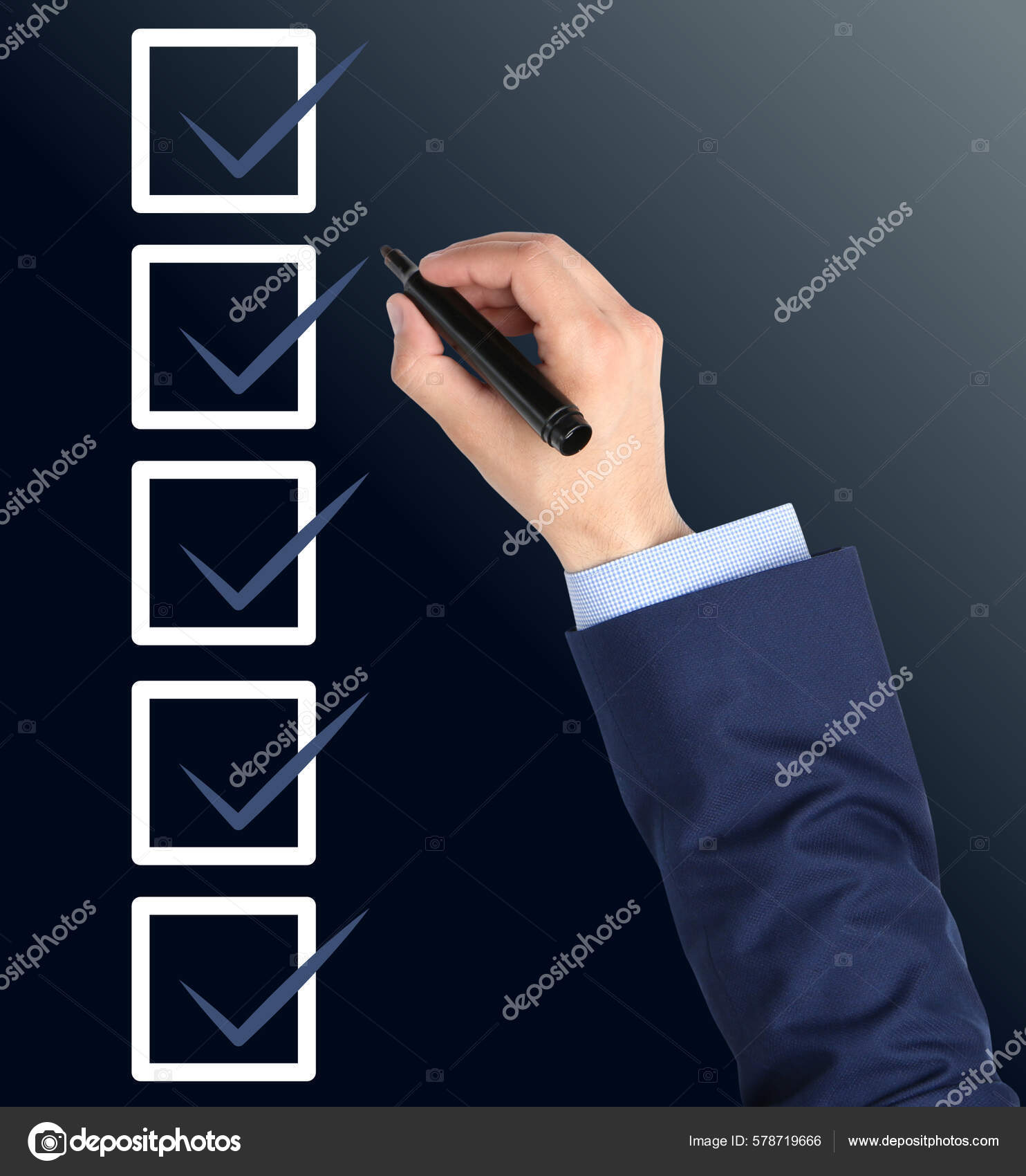 Man Marker Check Boxes Ticks Dark Background Closeup Stock Photo by ...