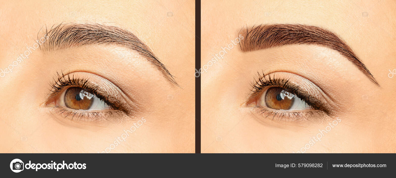 Collage Photos Woman Eyebrows Dyeing Henna Closeup Banner Design Stock ...