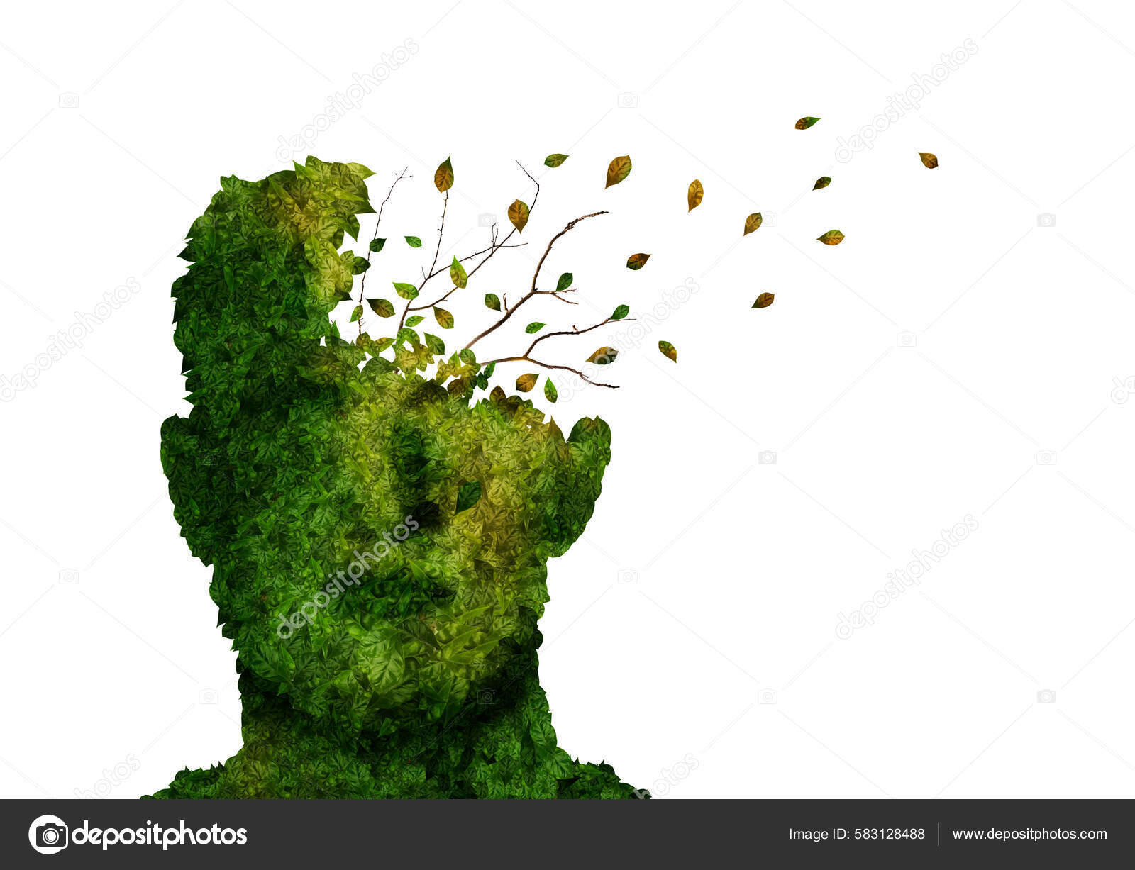 Dementia Concept Illustration Green Head Shaped Plant Losing Leaves ...