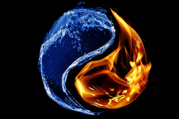 Fire Flames Water Splashes Resembling Yin Yang Symbol Black Background ...