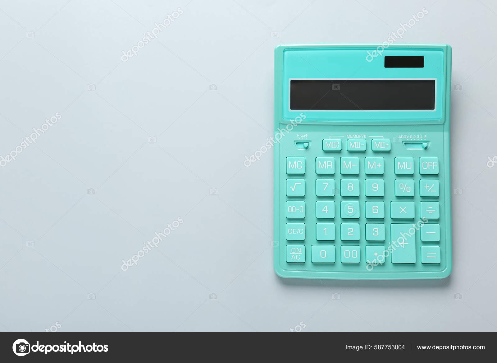 Turquoise Calculator Light Background Top View Space Text — Stock Photo ...