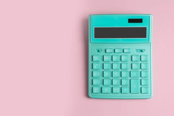 Turquoise Calculator Light Background Top View Space Text — Stock Photo ...