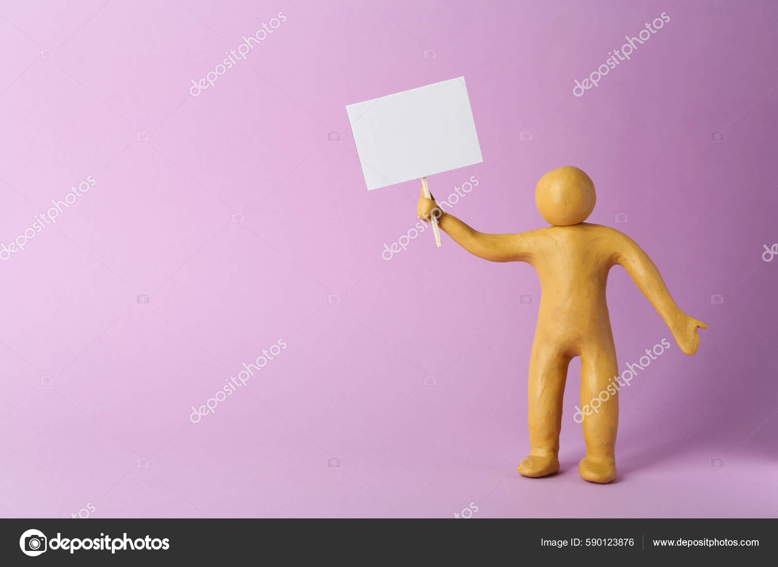 Human Figure Made Yellow Plasticine Holding Blank Sign Violet ...