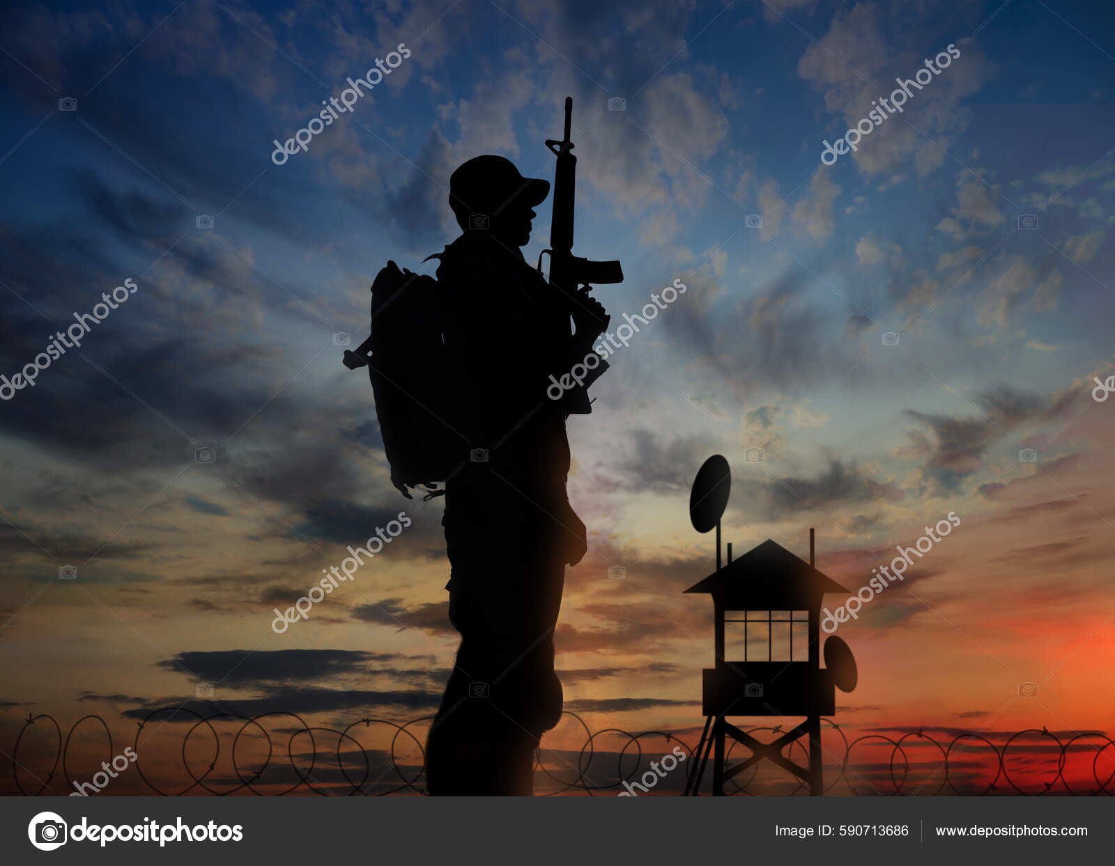 Silhouette Border Guard Post Outdoors Evening — Stock Photo © NewAfrica ...
