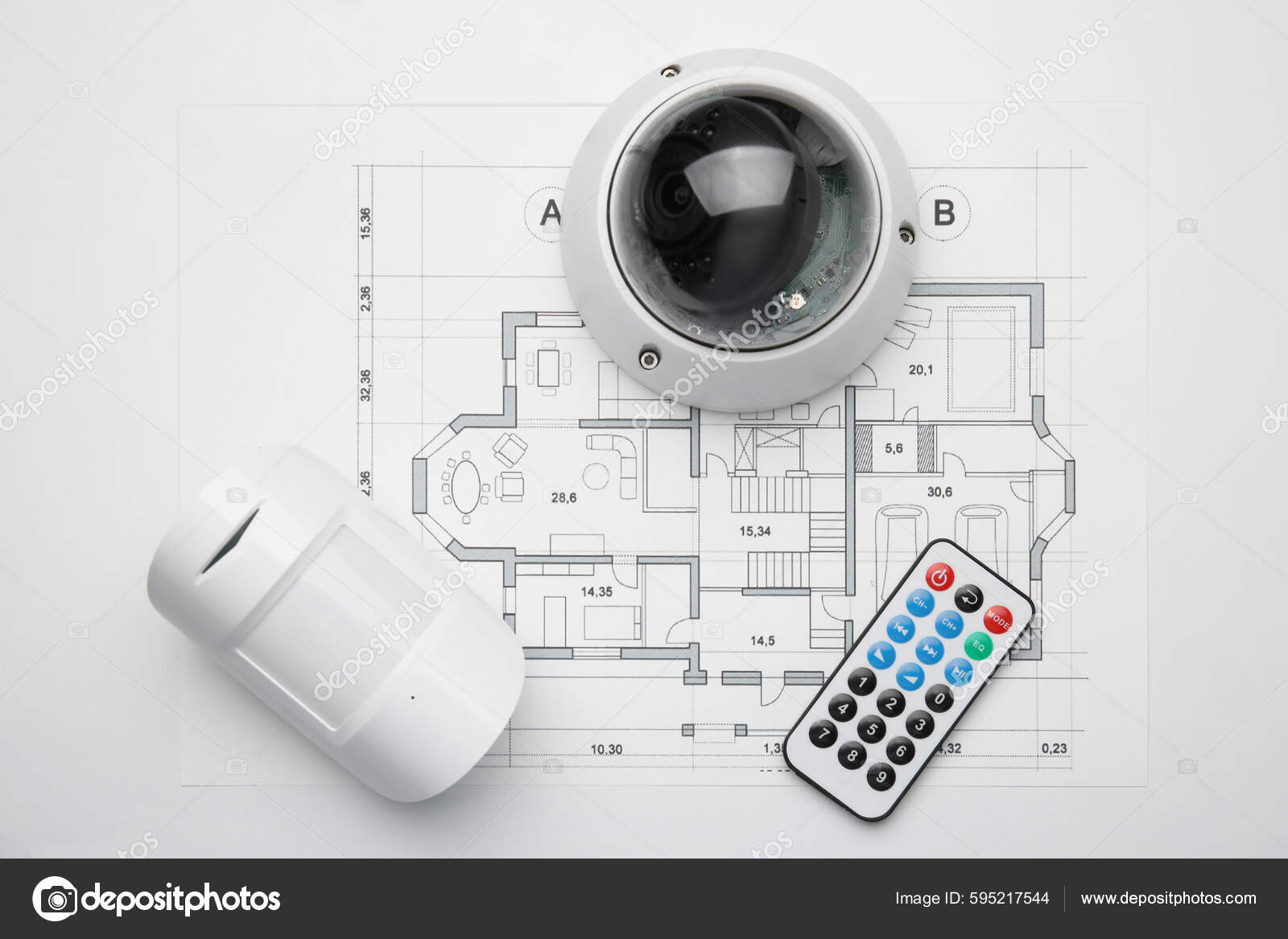 Cctv Camera Remote Control Movement Detector Building Plan White ...