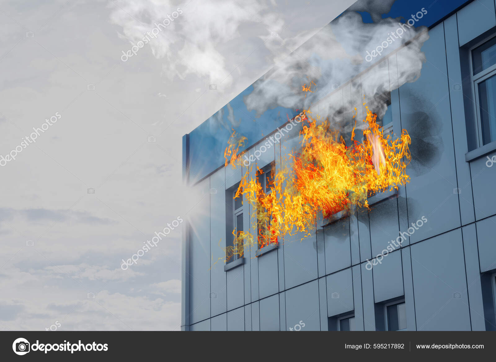 Modern Building Engulfed Flames Fire Safety Violations — Stock Photo ...