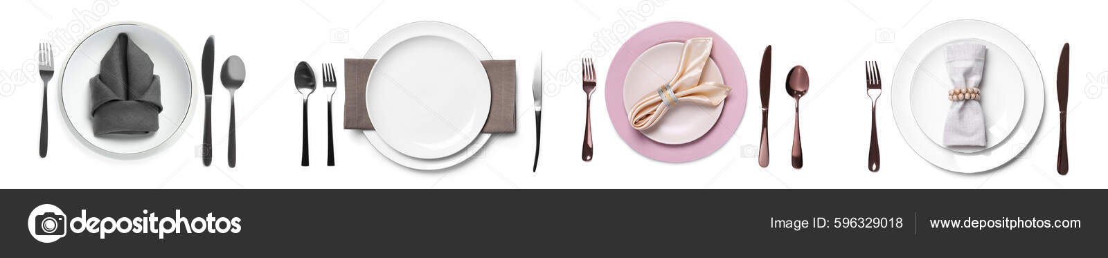 Set Examples Different Beautiful Table Settings White Background Top ...