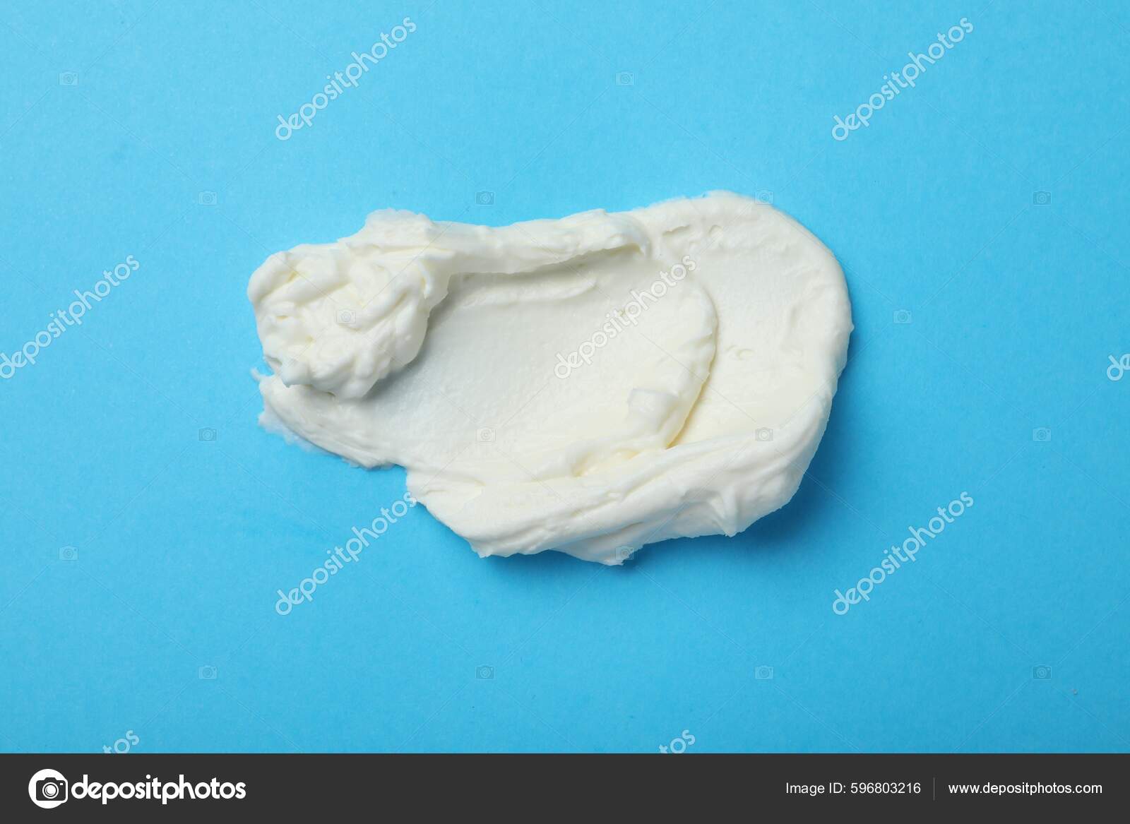 Smear Delicious Cream Cheese Light Blue Background Top View — Stock ...