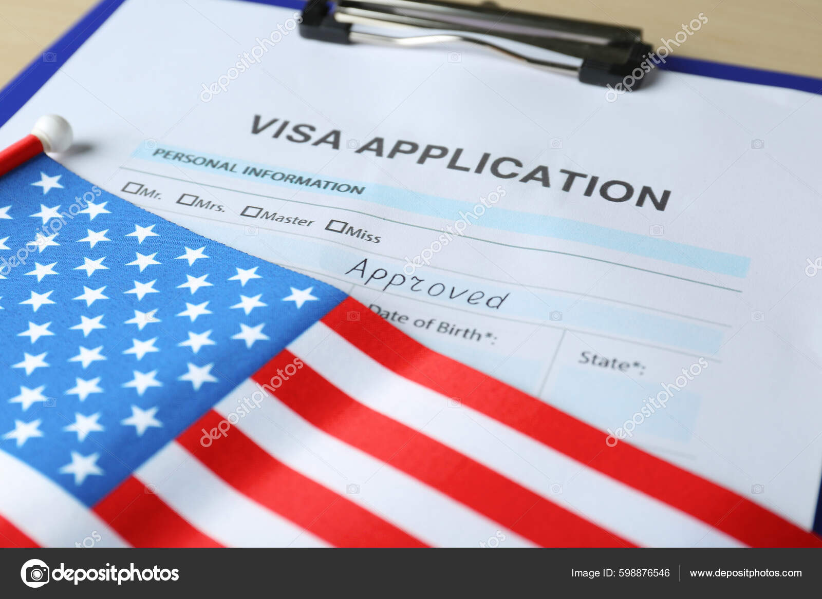 Visa Application Form Immigration American Flag Table Closeup — Stock ...