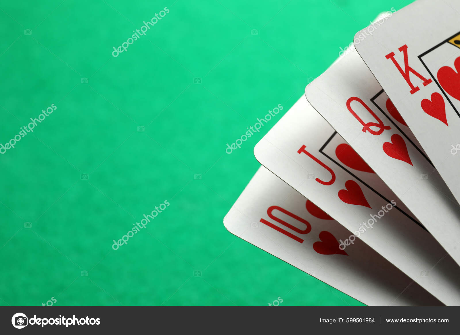Hand Playing Cards Green Background Closeup Space Text Stock Photo by ...