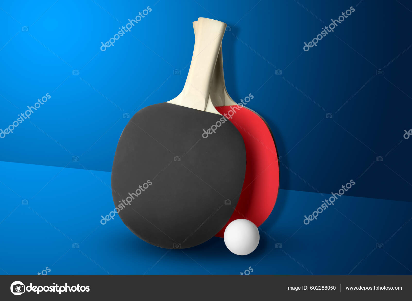 Ping Pong Paddles Ball Blue Background Table Tennis Championship Stock ...