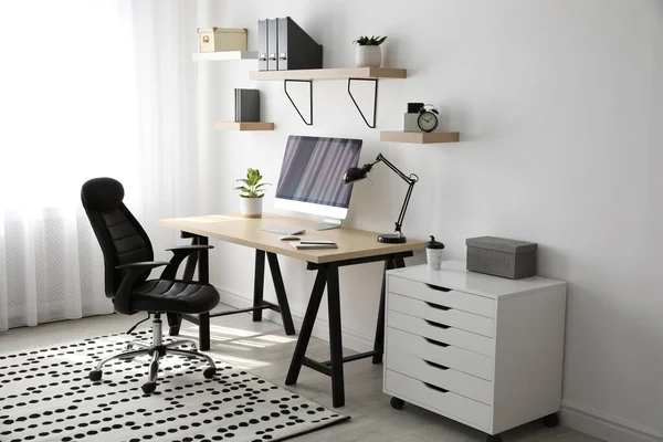 Modern Computer Table Office Interior Stylish Workplace — Stock Photo ...